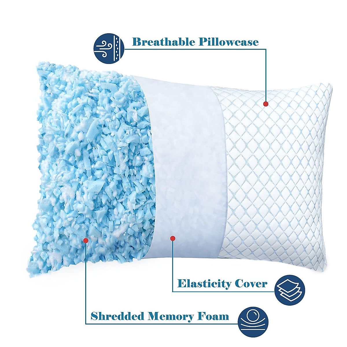 Shredded Memory Foam Pillows Standard/Queen Size Set of 2,Luxury Gel Cooling Bed Pillows 2 Pack for Stomach Back Side Sleeper,Pillows Adjustable Washable Removable Cover,with Extra Fill