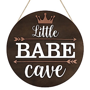 Wooden 3D Little Babe Cave Sign 12 x 12 Inch Little Girl Nursery Room Decor Natural Bedroom Living Room Wall Hanging for Toddler Kids (little babe cave)