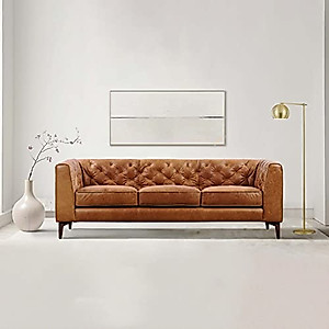 POLY & BARK Essex Leather Couch – 89-Inch Leather Sofa with Tufted Back - Full Grain Leather Couch with Feather-Down Topper On Seating Surfaces – Vintage Pure-Aniline Italian Leather – Cognac Tan
