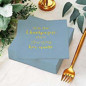 Crisky Dusty Blue Bridal Shower Cocktail Napkins Bachelorette Dessert Napkins Gold Foil Bachelorette Bridal Shower Engagement Party Decoration Party Supplies [ 50 Count 3-ply]