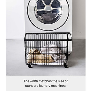 YAMAZAKI Home Small Rolling Laundry Basket Metal Hamper Cart with Wheels and Handle | Steel, One Size, Black