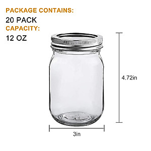 Accguan 12oz / 350ml Mason Jars with Airtight Lids, Glass Jar With Regular Lids, Clear Glass Jar Ideal for Jam,Honey,Wedding Favors,Shower Favors, Set of 20