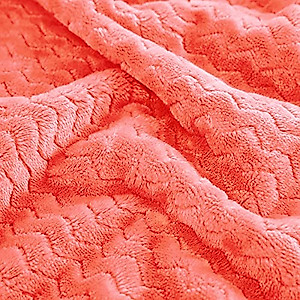 Whale Flotilla Breathable Fleece Throw Blanket for Couch Sofa(50x70 Inch), Super Soft Fuzzy Blankets for All Season, Lightweight and Fluffy, Coral(Chevron)