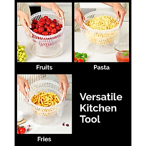 lily&stone Large Pump Salad Spinner with Drain, Bowl, and Colander - Quick and Easy Multi-Use Lettuce Spinner, Vegetable Dryer, Fruit Washer, Pasta and Fries Spinner - 6.33 Qt