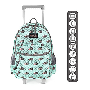 Tilami Rolling Backpack 18 inch Double Handle with Lunch Bag Wheeled Kids Backpack for Girls and Boys, Hedgehog Green