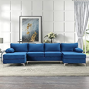 Casa Andrea Milano Modern Large Velvet Fabric U-Shape Sectional Sofa, Double Extra Wide Chaise Lounge Couch