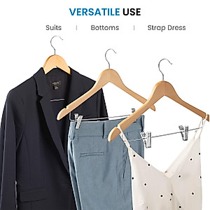 ZOBER High-Grade Wooden Suit Hangers (10 Pack) with Durable Adjustable Metal Clips, 360° Swivel Hook, Shoulder Notches for Dress Coat, Blouse, Jacket