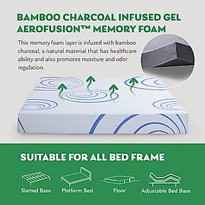 Coolsence 8 Inch Queen Cool Gel Mattress/Bamboo Charcoal Memory Foam/Bed in A Box/CertiPUR-US Certified/Made in USA/Medium