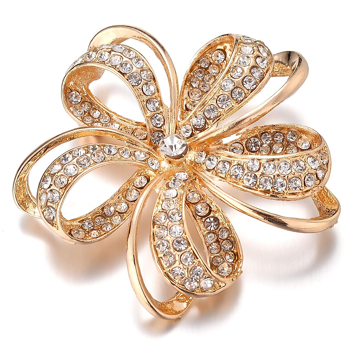 Nicole Miller Gold Twisted Petals Flower Crystal Rhinestones Brooch