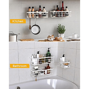 Uamector Shower Caddy Shelves Bathroom Organizer, 2 Pack Adhesive Rustproof Stainless Steel Black Shower Shelf for Inside Shower, No Drilling Wall Mount Shower Organizer Storage for Kitchen