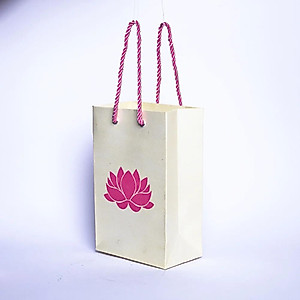 Desi Favors Lotus Gift Bags - Lotus Printed Paper Gift Bags for Christmas Weddings Birthdays Pooja/Puja Return Gifts Shagun Gift Bags - 7.4x4.7x3.14 Inch (Pack of 8)