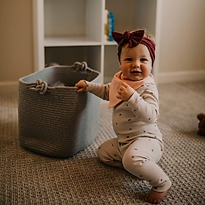 Parker Baby Rope Storage Cube Bin - 11 Inch Nursery Cubby Storage Bin Cubes for Cube Organizer, Closet Organizers and Storage Toy Bin, Rope Baskets Bins for Toys Storage - Gray