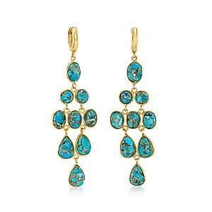 Ross-Simons Turquoise Chandelier Earrings in 18kt Gold Over Sterling