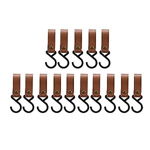15Pcs Leather S Hooks, Rustic Brown Leather S Hooks Metal S Shaped Hooks for Hanging High Strength Multifunctional Portable S Hangers for Outdoor Camping(brown)