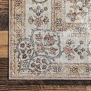 nuLOOM Ren Vintage Floral Machine Washable Ultra Thin Area Rug, 8x10, Peach