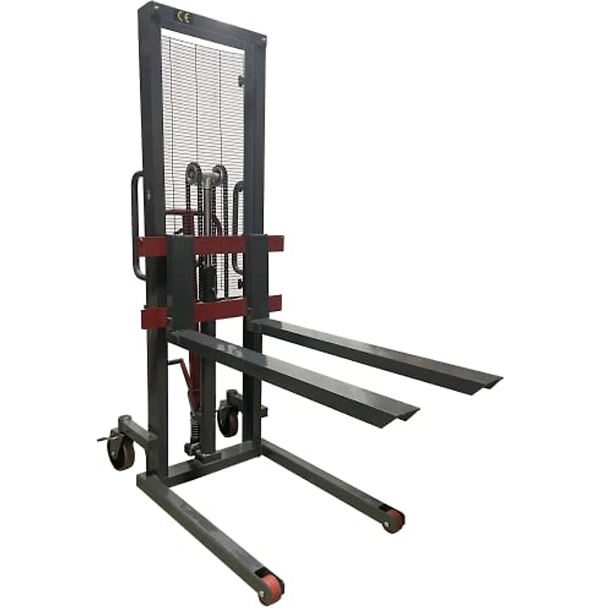 Pake Handling Tools Manual Stacker Hand/Foot Pump Lift Truck - Compact and Easy to Use Hydraulic Lift - 2200 lbs Capacity for Skid/Single Sided Pallet
