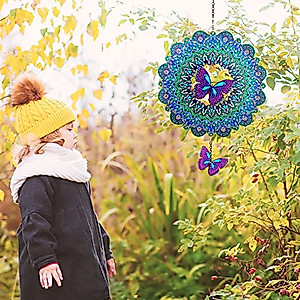 DREAMYSOUL Outdoor Wind Spinner Metal, 12 Inches Butterfly Hanging Wind Spinners 3D Garden Wind Sculpture for Outdoor Garden Patio Decoration