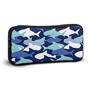 Camouflage Pattern with Cute Sharks Pencil Case Pencil Pouch Coin Pouch Cosmetic Bag Office Stationery Organizer
