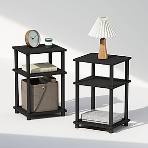 Furinno Just 3-Tier Turn-N-Tube Open Storage Nightstand, 2-Pack, Plastic Poles, Americano/Black