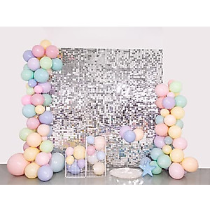 Shimmer Backdrop Sequin Wall Panel Backdrop Silver Sequins for Birthday, Anniversary Wedding Engagement Party Decoration (24Pcs)