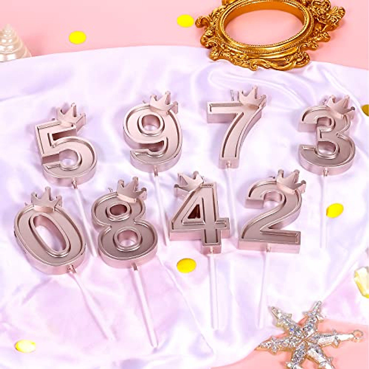 AIEX 3inch Birthday Number Candle, 3D Candle Cake Topper with Crown Cake Numeral Candles Number Candles for Birthday Anniversary Parties (Rose Gold; 1)