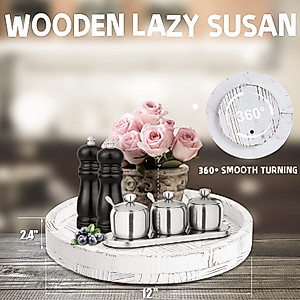 12 Inch Rustic Farmhouse Wood Lazy Susan Turntable for Table, Tomoaza White Herringbone Decorative Turntable Tray, Dining Table Centerpiece and Cabinet Organizer