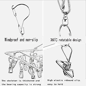 SSXX Clothes Drying Rack with 40 Clips, Stailess Steel Laundry Hanging Rack for Balcony and Courtyard, Suitable for Socks, Underwears, Drying Towels and Baby Clothes,Silver