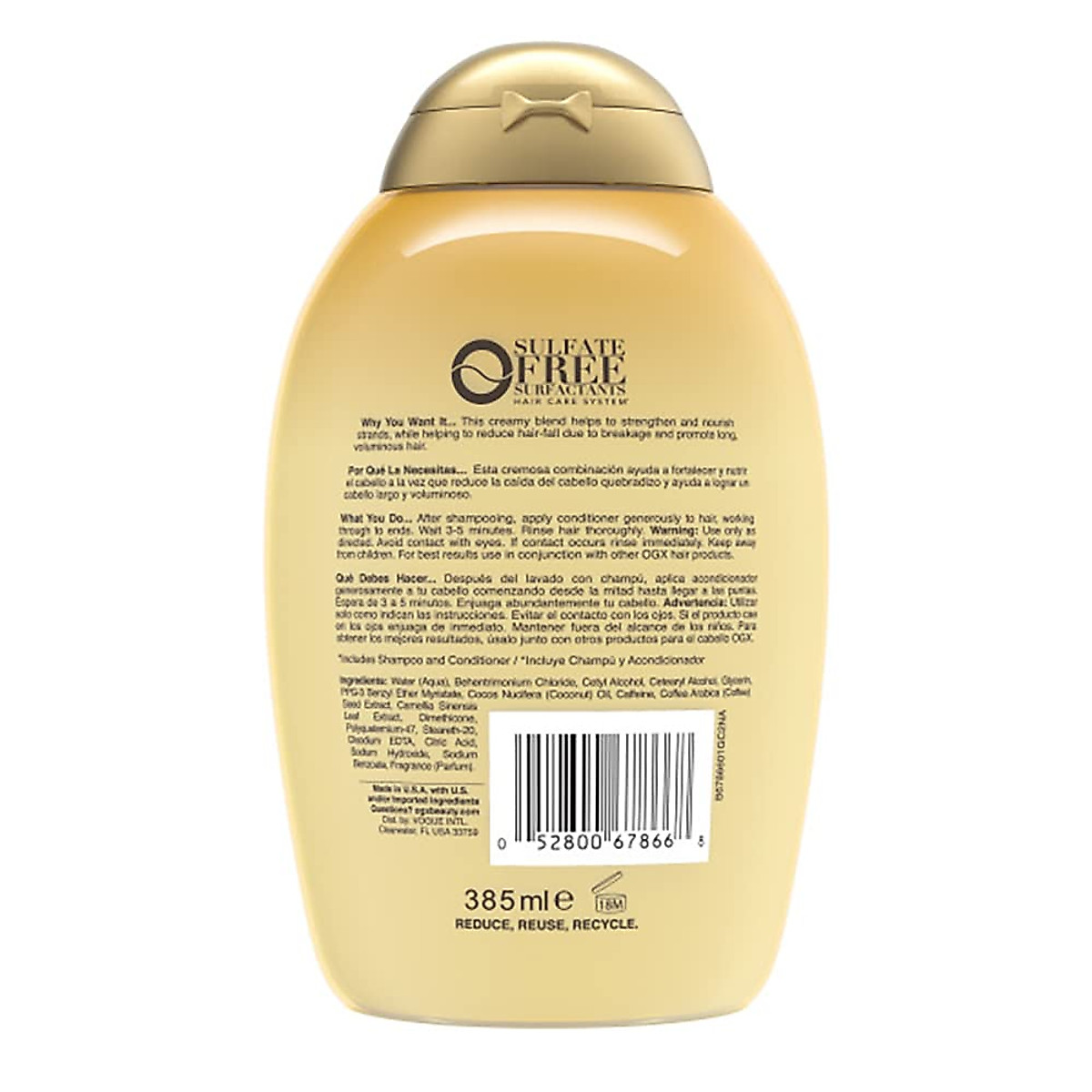 OGX Anti-Hair Fall + Coconut Caffeine Strengthening Conditioner with Caffeine, Coconut Oil & Coffee Extract, 13 Fl Oz