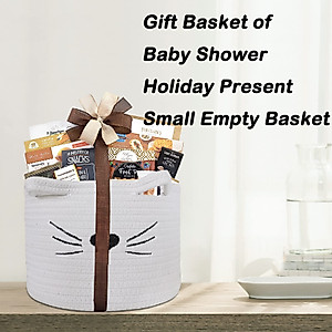 Small Woven Basket,Rope Storage Basket with Handle,Cute Cotton Basket for Nursery,Cat Dog Toy Storage Organizer Basket,Storage Bins for Toy Organizer