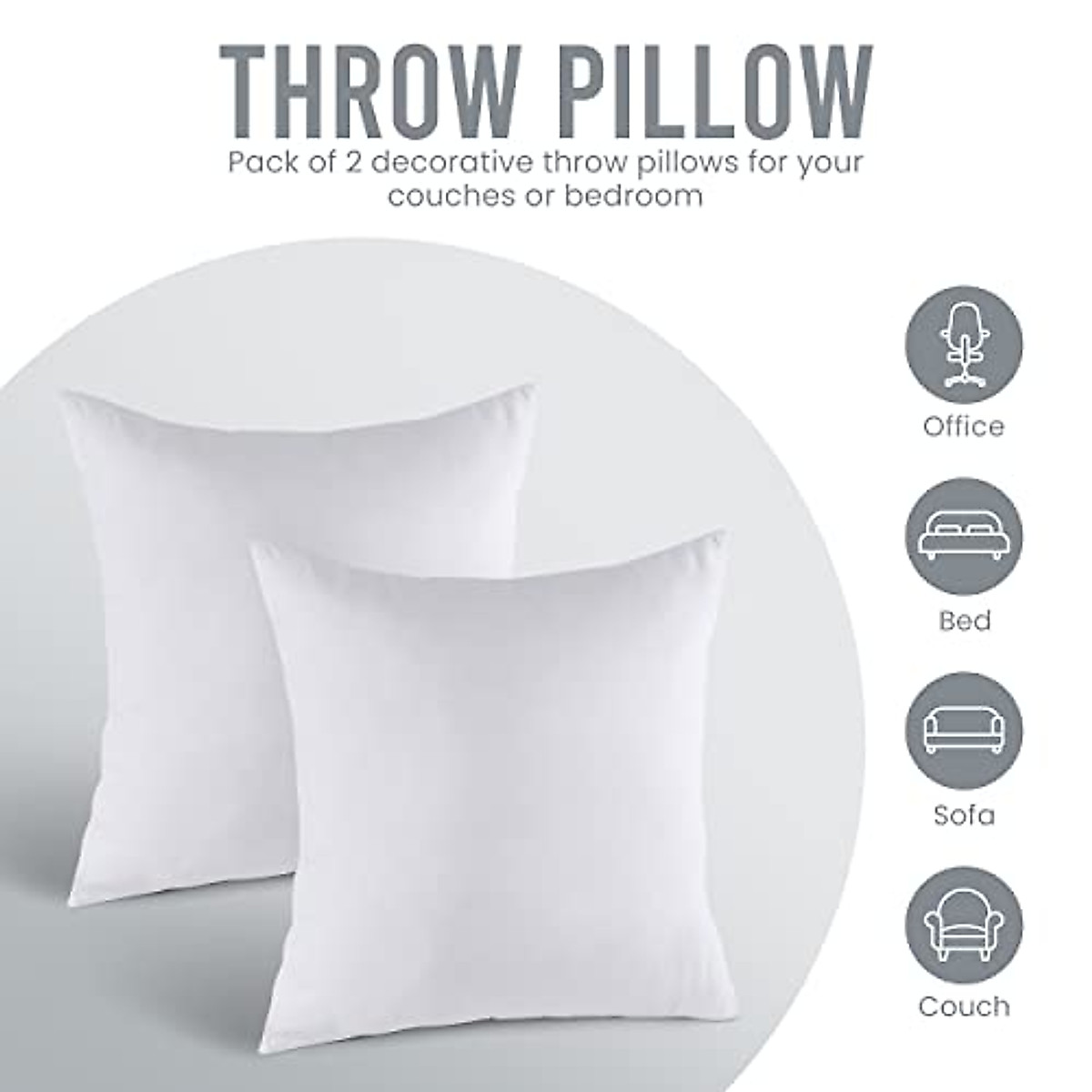 Utopia Bedding Throw Pillows Insert (Pack of 2, White) - 20 x 20 Inches Bed and Couch Pillows - Indoor Decorative Pillows