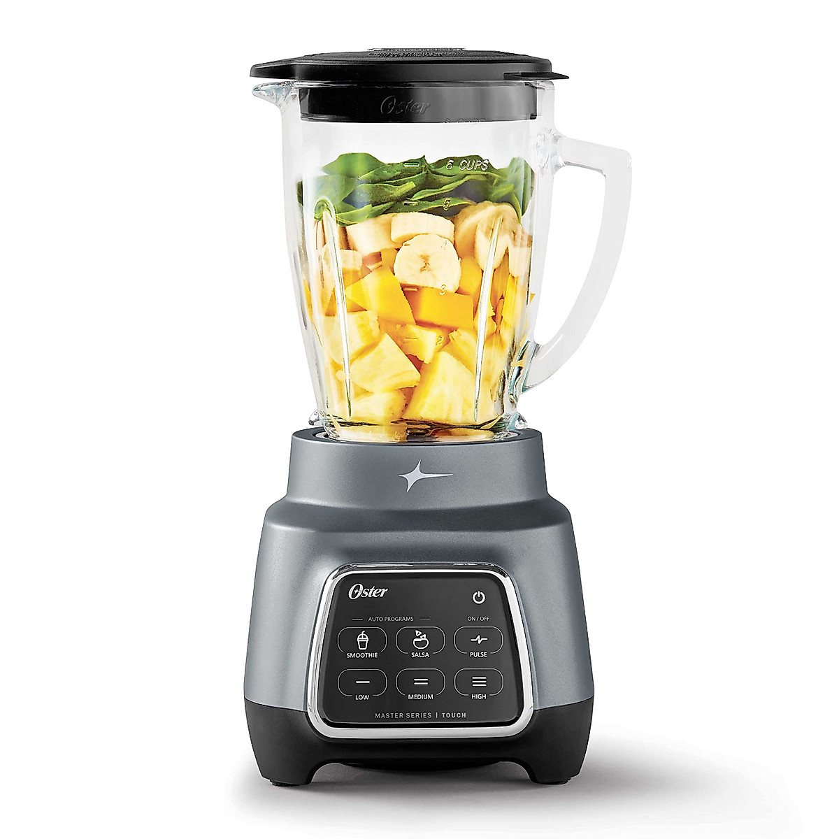 Oster Touchscreen Blender, 6-Speed, 6-Cup, Auto-program -for Smoothie, Salsa, 800W, Multi-Function blender, 2143023 & 2-Slice Toaster, Black/Stainless Steel