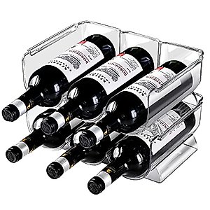 Lunmore Red Wine Organizer, Plastic Stackable Wine Bottle Holders, Wine and Drink Organizer Shelf for Kitchen Countertop, Cabinet, Fridge, Transparent - Holds 3 Bottles - 2 Pack