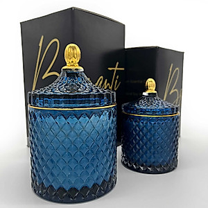 BRIGANTI Luxury Scented Candle, Natural Soy Wax Candles in Royal Blue Glass Jar, Decorative Blue Candle Holder for Home, Bath and Kitchen - Strong Bakery Aroma Blueberry, Vanilla, and Graham Cracker