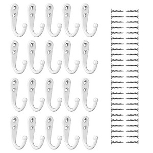eBoot 20 Pieces Wall Mounted Hook Robe Hooks Single Coat Hanger and 50 Pieces Screws (White)