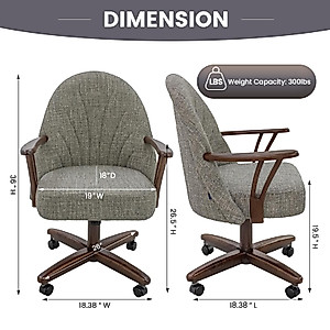 Chromcraft Caster Swivel Tilt Dining Chairs, Luxe Casual Wooden Arm All-Metal Pedestal Base Chairs with Rolling Wheels for Kitchen(Fonzo Marble-Walnut)