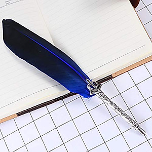 STOBOK Ancient Calligraphy Quill Feather Pen Set Vintage Beautiful Pen Set for Office and Store (Blue + 5 Nibs + Ink)