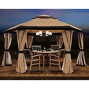 10'x10' Gazebos for Patios Outdoor Hexagonal Gazebo with Netting and Privacy Curtains by ABCCANOPY