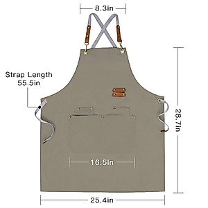 Chef Apron,Cross Back Apron for Men Women with Adjustable Straps and Large Pockets,Canvas,M-XXL (Beige)