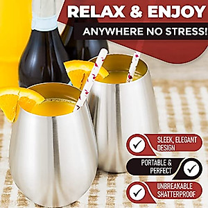 Backyard Bum Premium Solid Stainless Steel Wine Glasses | Set of 4 Large 18 Ounce | Stemless Wine Glasses| Perfect for Entertaining Outdoors