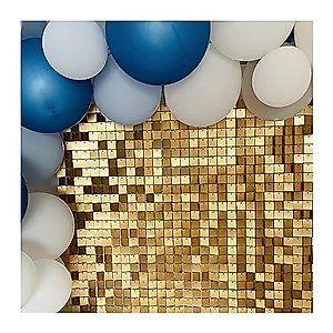 Shimmer Wall Backdrop, 50 Pcs Wedding Shimmer Wall Backdrop Glitter Square Plate Sequin Panel Background for Christmas Birthday Party Home Decoration (Color : Matt Gold, Size : Small)
