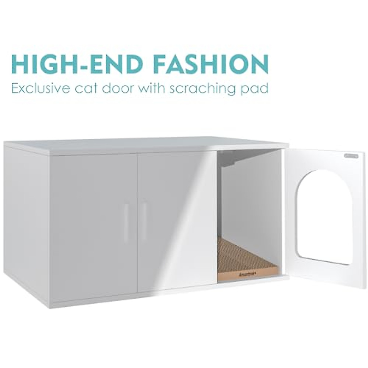 Amunrbrek Cat Litter Box Enclosure Furniture as End Side Table, Stackable Litter Box Furniture with Front-entry Cat Door (White)