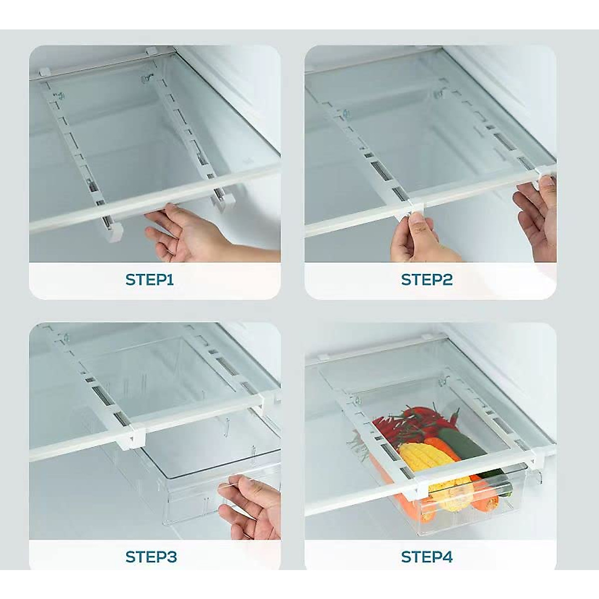 cutesun Fridge Organizer bins，Refrigerator Organizer Bins,Anti-Fall Kitchen Drawer organizer with Handle, Freely Pullable Refrigerator Storage Box