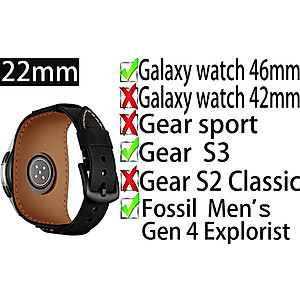 Balerion Cuff Genuine Leather Watch band,Compatible with Samsung Galaxy Watch 3 45mm, Galaxy Watch 46mm,Gear S3,Fossil Q Explorist,other Standard 22mm Lug Width Watch,Black