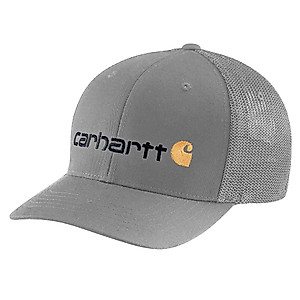 Carhartt mens Rugged Flex Fitted Canvas Mesh Back Graphic Baseball Cap, Asphalt, Small-Medium US