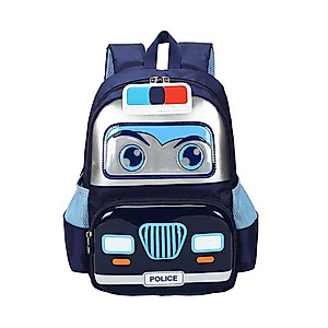 Kids Toddler Police Car Backpack, Small School Bag Preschool Kindergarten Bookbags for Boys Girls