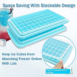 Orelex Ice Cube Tray for Freezer, 2Packs Ice Trays with Lid and Bin for 110 Ice Cubes, Easy-Release Ice Tray, Stackable Ice Cube Molds Perfect for Cocktails/DIY Food/Coffee/Whisky/Waterbottles(Blue)
