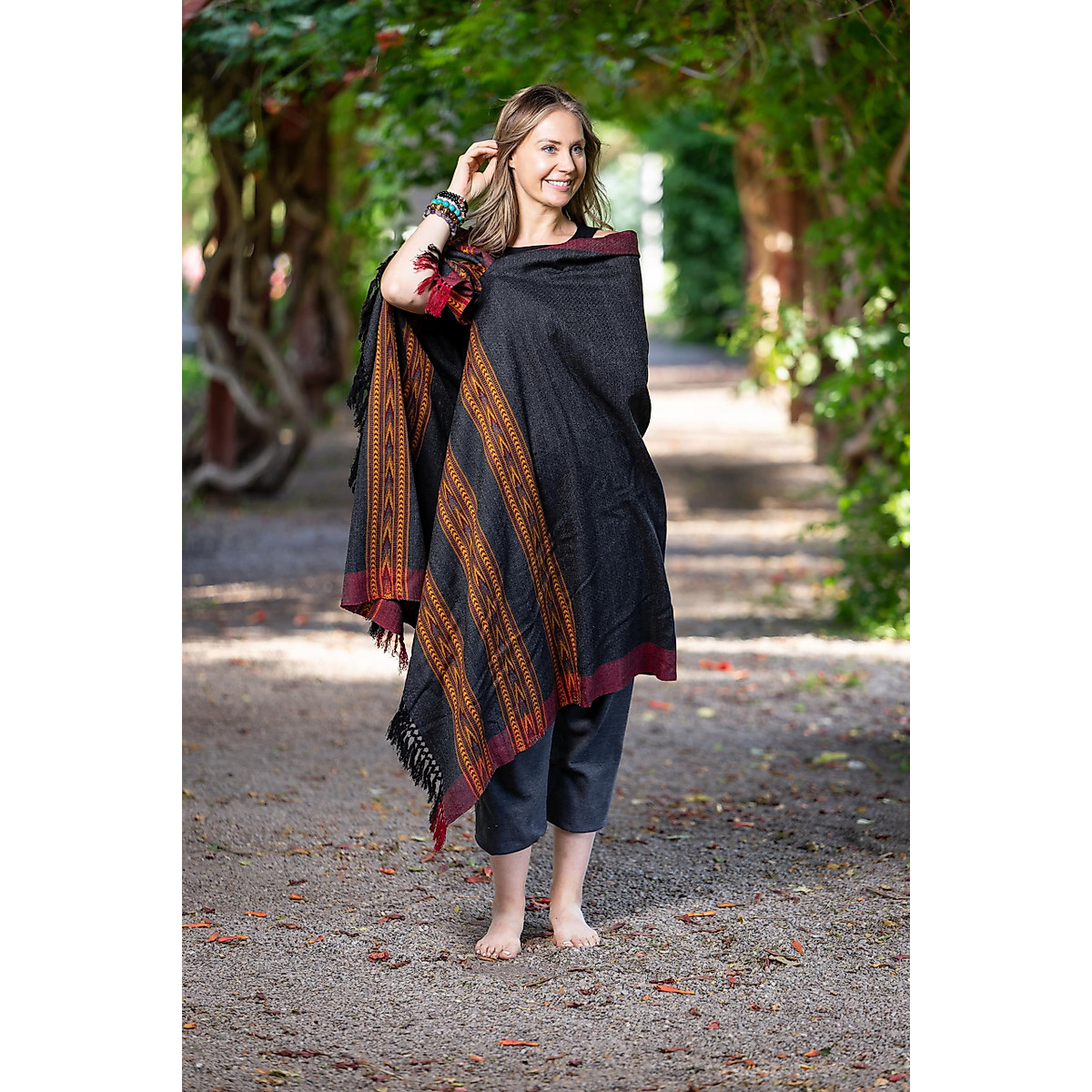 Om Shanti Crafts Meditation or Prayer Shawl or Plain Blanket, Wool Shawl/Wrap, Oversize Scarf. Unisex (Dark Grey)