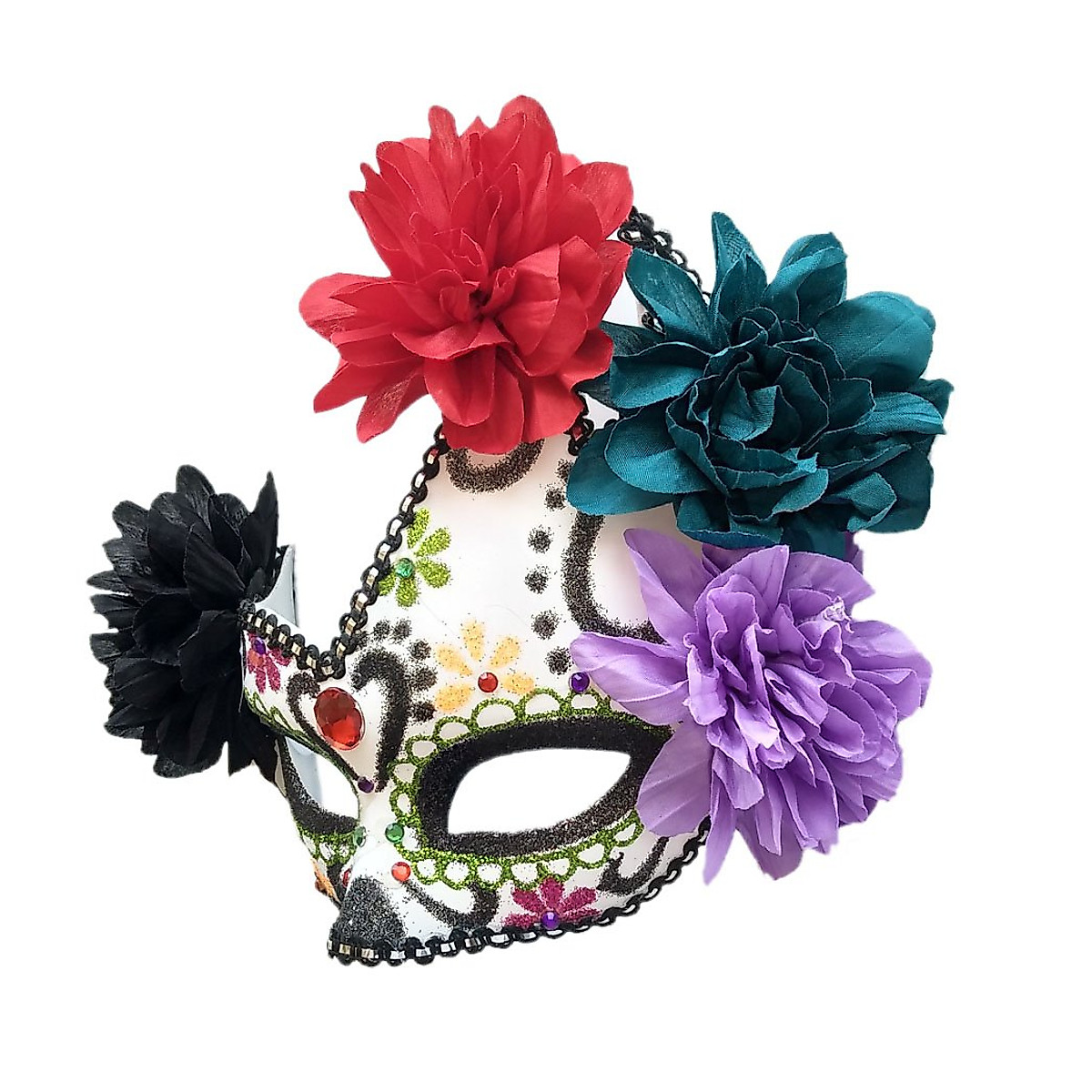 Coolwife Women's Masquerade Mask Mexican Day of The Dead Sugar Skull Eyemask Masque Fancy Dress (Purple/White/Black)