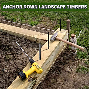 Besitu 16 inches Ground Rebar Stakes (16 pcs) Heavy Duty Metal Spikes for Concrete Timber Garden Plant, Long Straight Steel Stakes for Tent, 3/8" Thickness Ground Anchors with Chisel Point End, Black