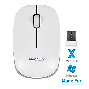 Macally 2.4G USB Wireless Mouse for Laptop and Desktop Computer, Comfortable and Long Range Computer Mouse - Cordless Mouse for Mac, Apple MacBook Pro/Air, Chromebook, or Windows PC - White